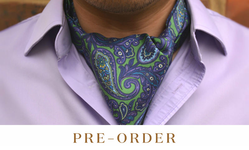 BOREAS - Green & Purple Paisley Silk Day Cravat - Cravat Club