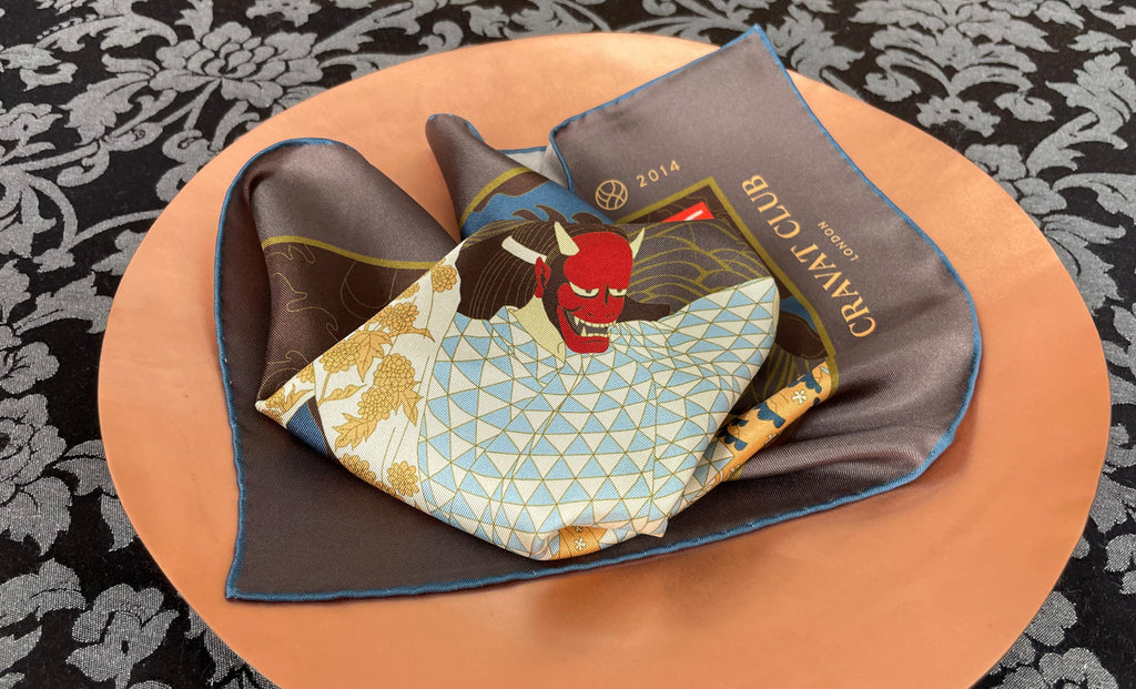 HANNYA IV - Printed Silk Pocket Square - Cravat Club London