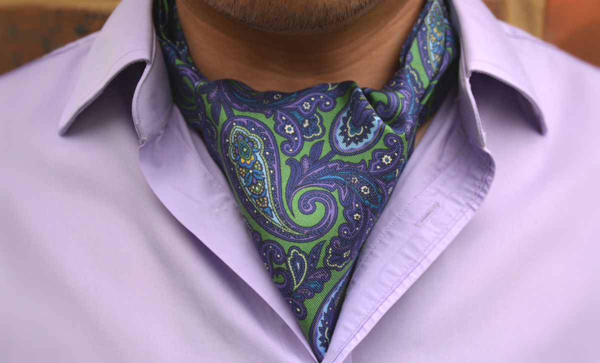 BOREAS - Green & Purple Paisley Silk Day Cravat - Cravat Club