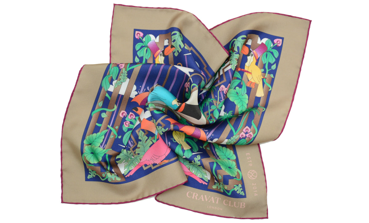 DECO ISLAND NIGHT - Printed Silk Pocket Square - Cravat Club London