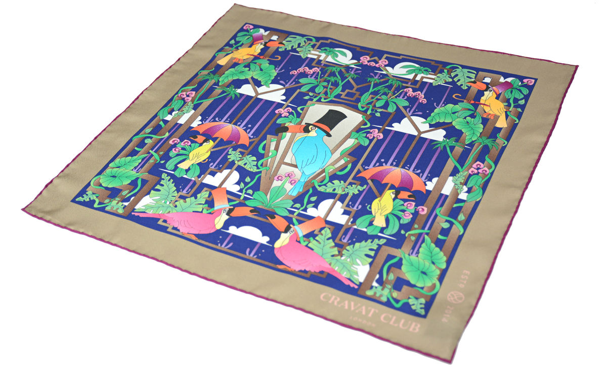 DECO ISLAND NIGHT - Printed Silk Pocket Square - Cravat Club London