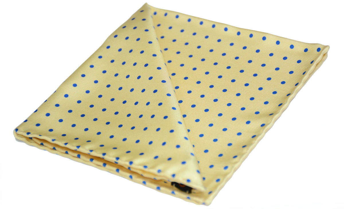 KIAN - Yellow & Blue Printed Silk Pocket Square - Cravat Club London